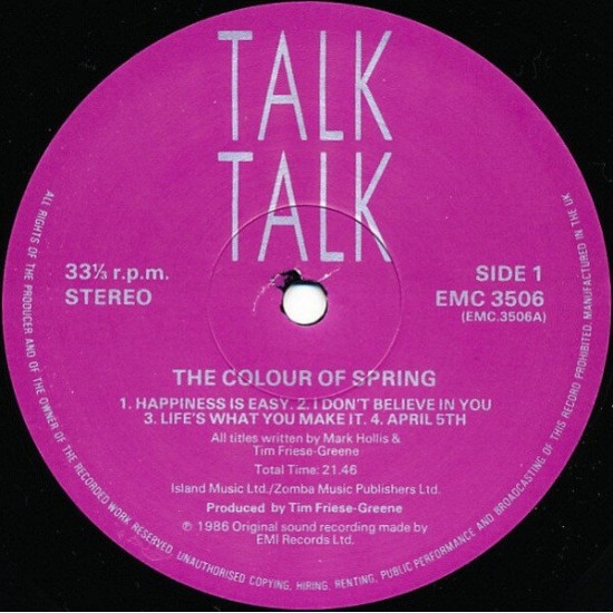 Talk Talk - The Color Of Spring - 1986 I Plak Sesi